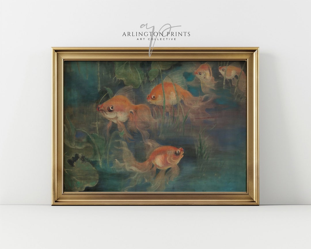 Goldfish Oil Painting Printable Art, Vintage Cottagecore Decor, Antique ...