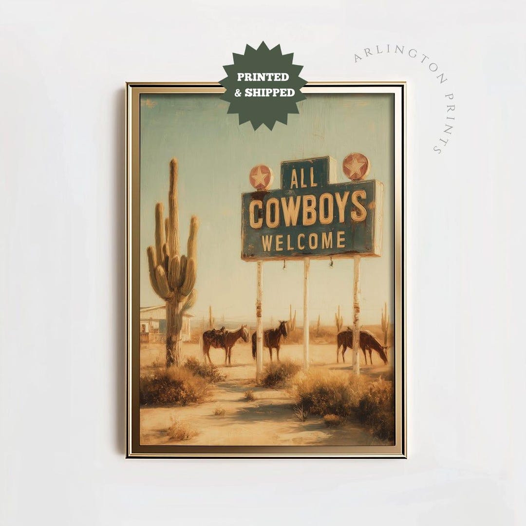 Retro Cowboy Motel Art, Vintage Western Desert Poster, Rustic Old ...