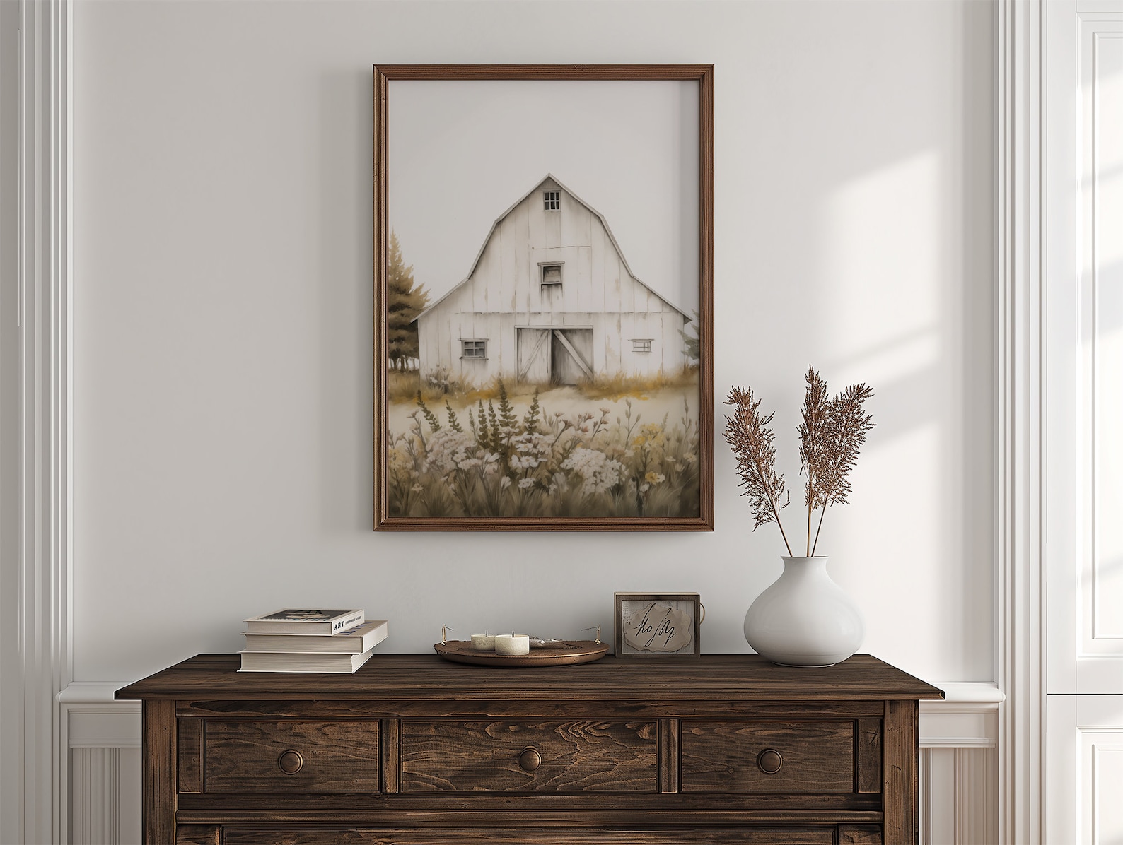 Printable Rustic Barn Art, White Barn Painting, Rustic Farmhouse Summer ...