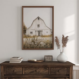 Printable Rustic Barn Art, White Barn Painting, Rustic Farmhouse Summer ...