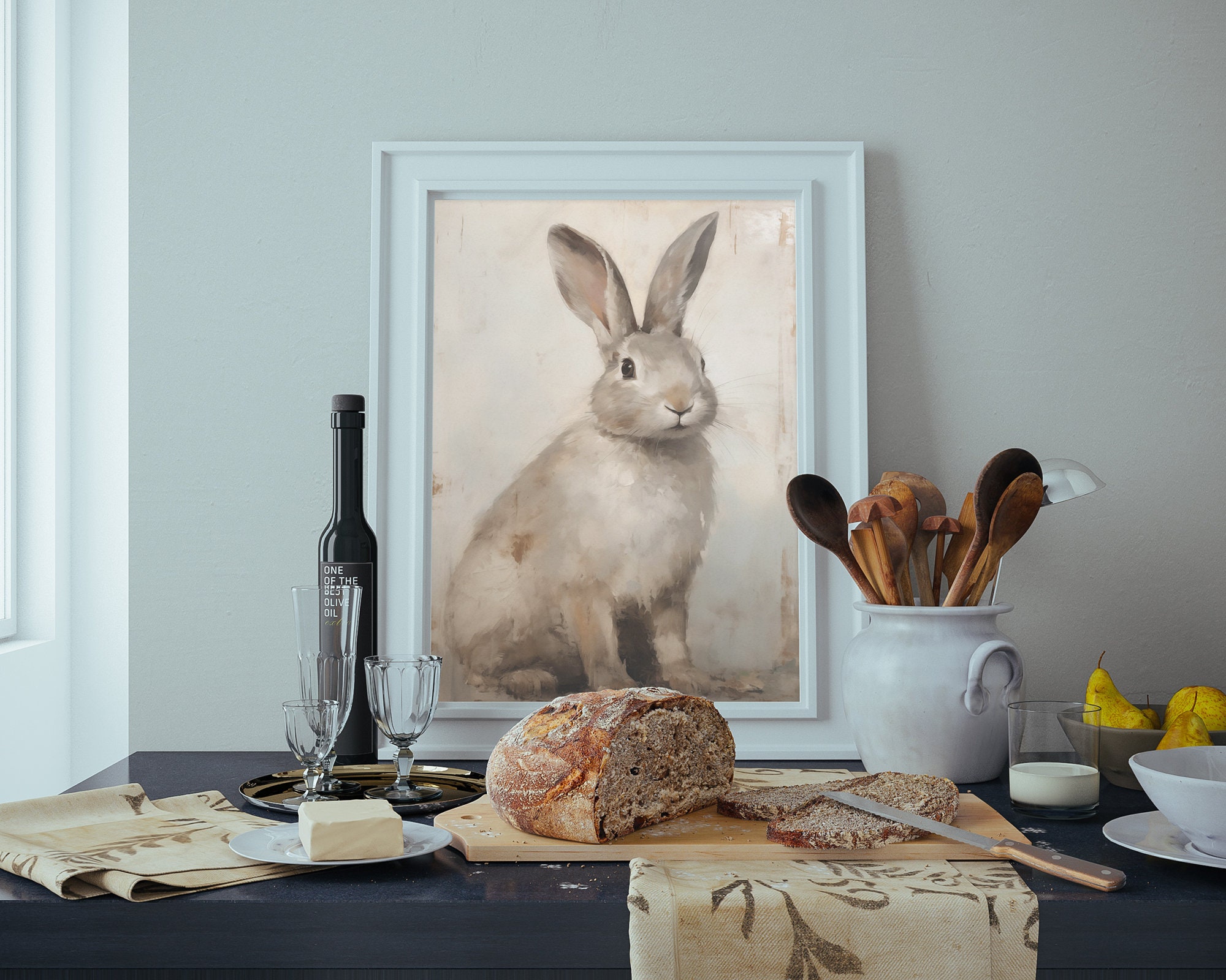 Vintage Rabbit Print Bunny Rabbit Painting Vintage PRINTABLE Wall Art ...
