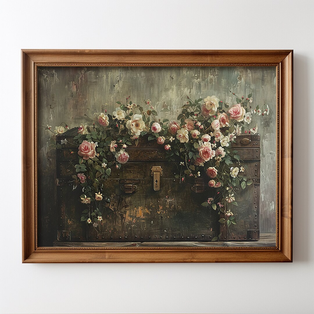 Vintage Roses Painting, Dark Cottagecore, Rustic Farmhouse Art Print ...