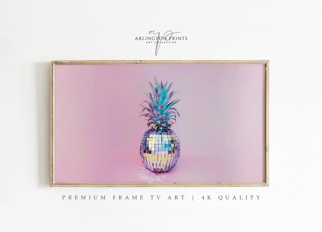 Disco Pineapple FRAME TV Art, Glam Disco Ball Pink Fruit, Coquette Wall Art, Maximalist Painting ...