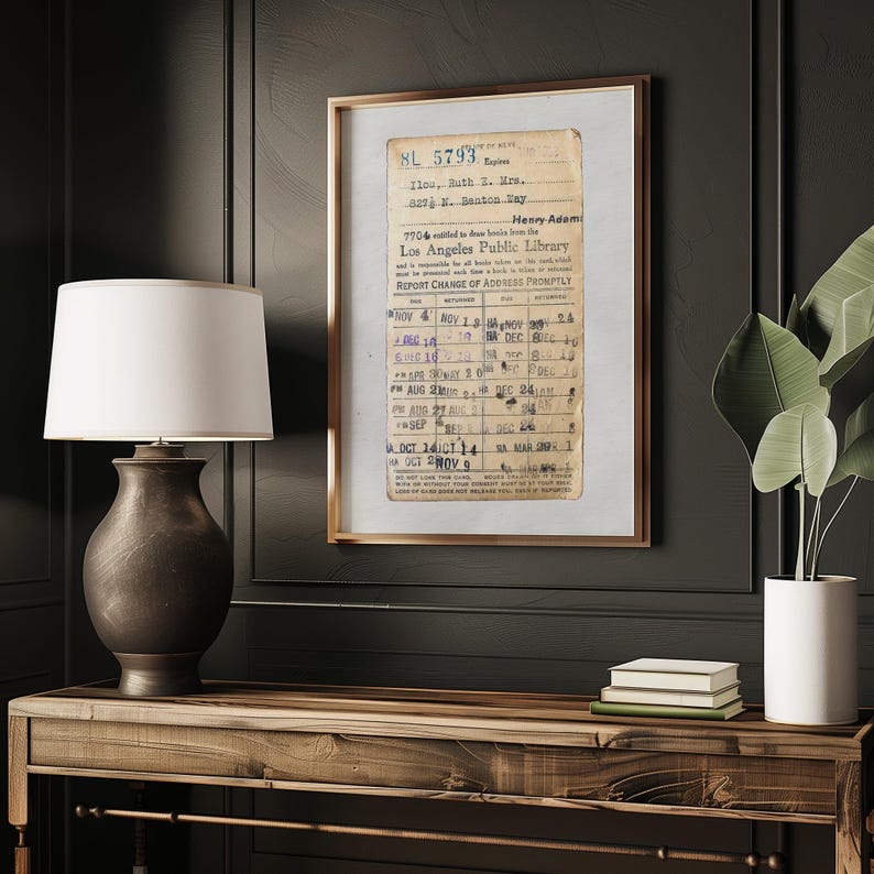 Vintage Library Card Print, UNFRAMED Antique Book Checkout Art, Mailed ...