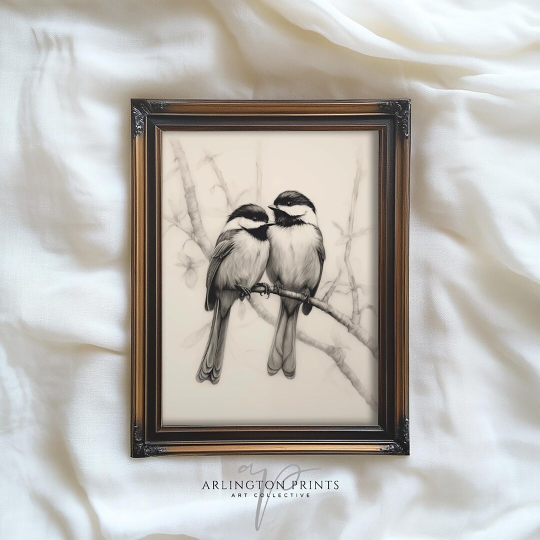 Printable Birds Sketch Print, Chickadees Art Print, Animal Drawing Wall ...
