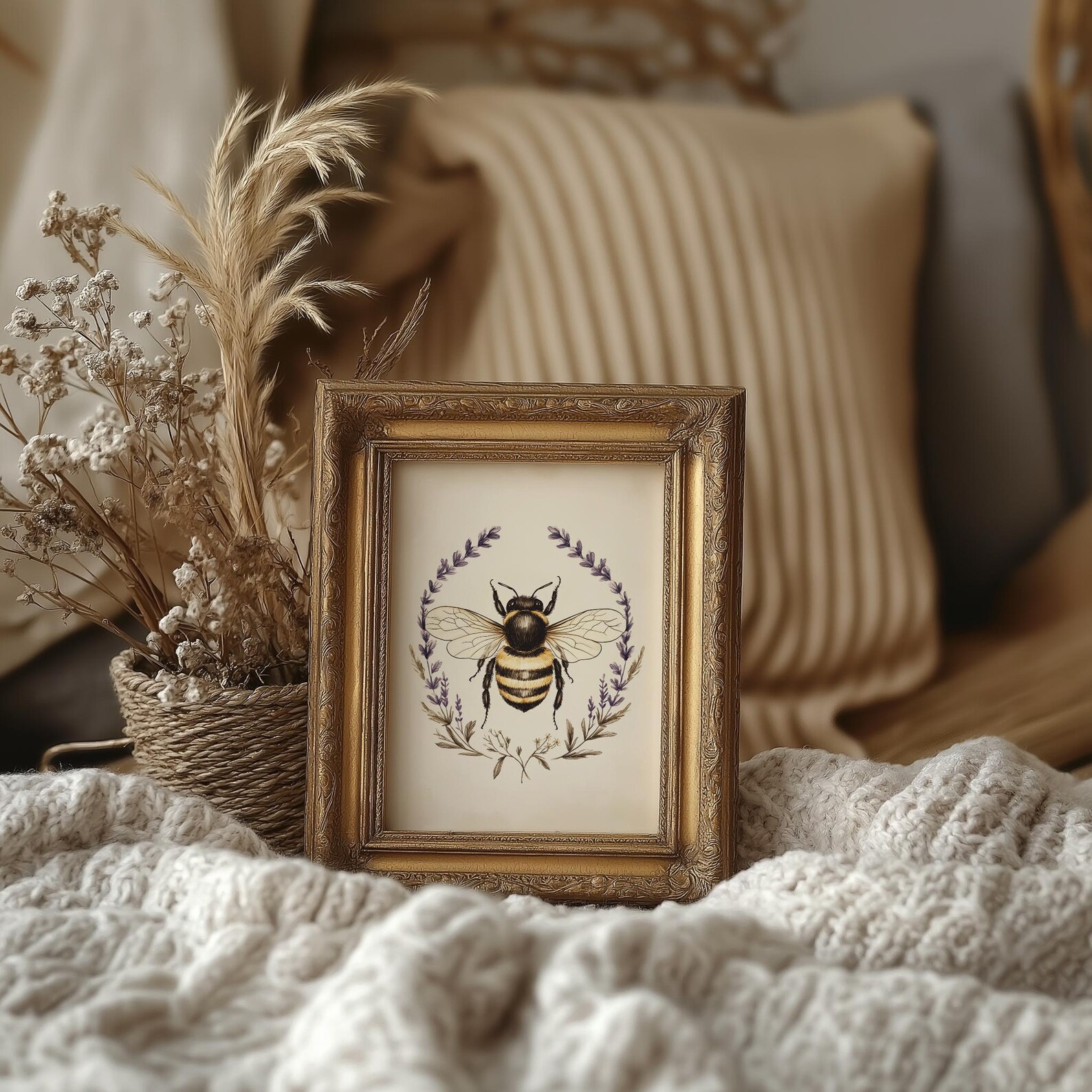 Vintage Cottagecore Bee Wall Art, PRINTABLE Country Honeybee Botanical ...