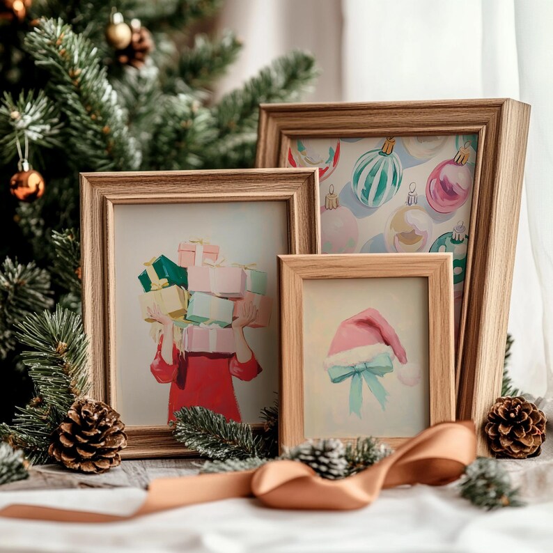 Christmas Gallery Wall Prints, Pretty Pastel Art, Set of 6 Christmas ...