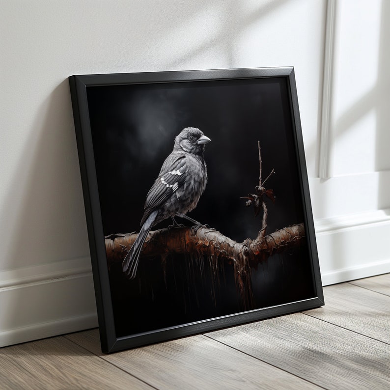 Vintage Sparrow Print Moody Bird Wall Art Dark Academia Forest Cabin Art Antique Oil Painting ...