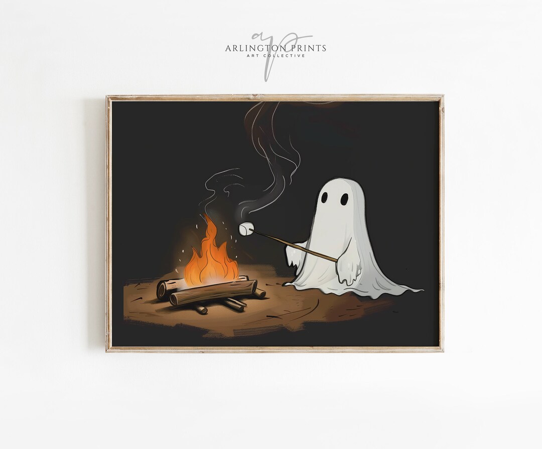 Cute Ghost Roasting Smores Campfire, Halloween Print, Digital Download ...