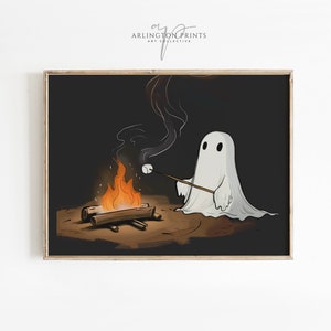 Cute Ghost Roasting Smores Campfire, Halloween Print, Digital Download ...