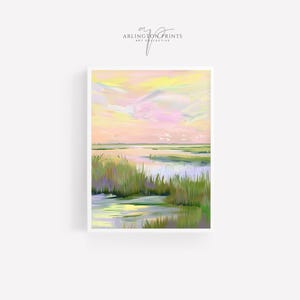 Coastal Pastel Marsh Landscape Wall Art, PRINTABLE Pink Summer Sunset ...