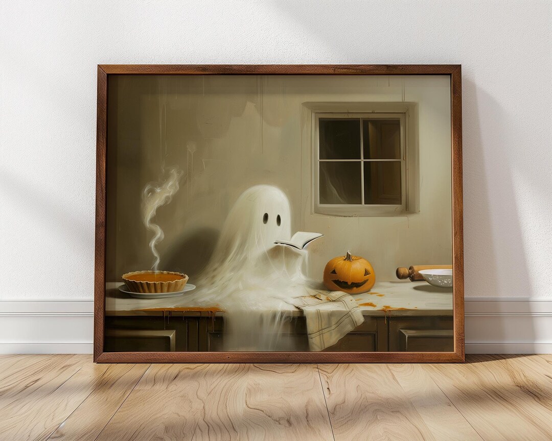 Cute Ghost Kitchen Wall Art, Baking Ghost, Halloween Art Print, Pumpkin ...