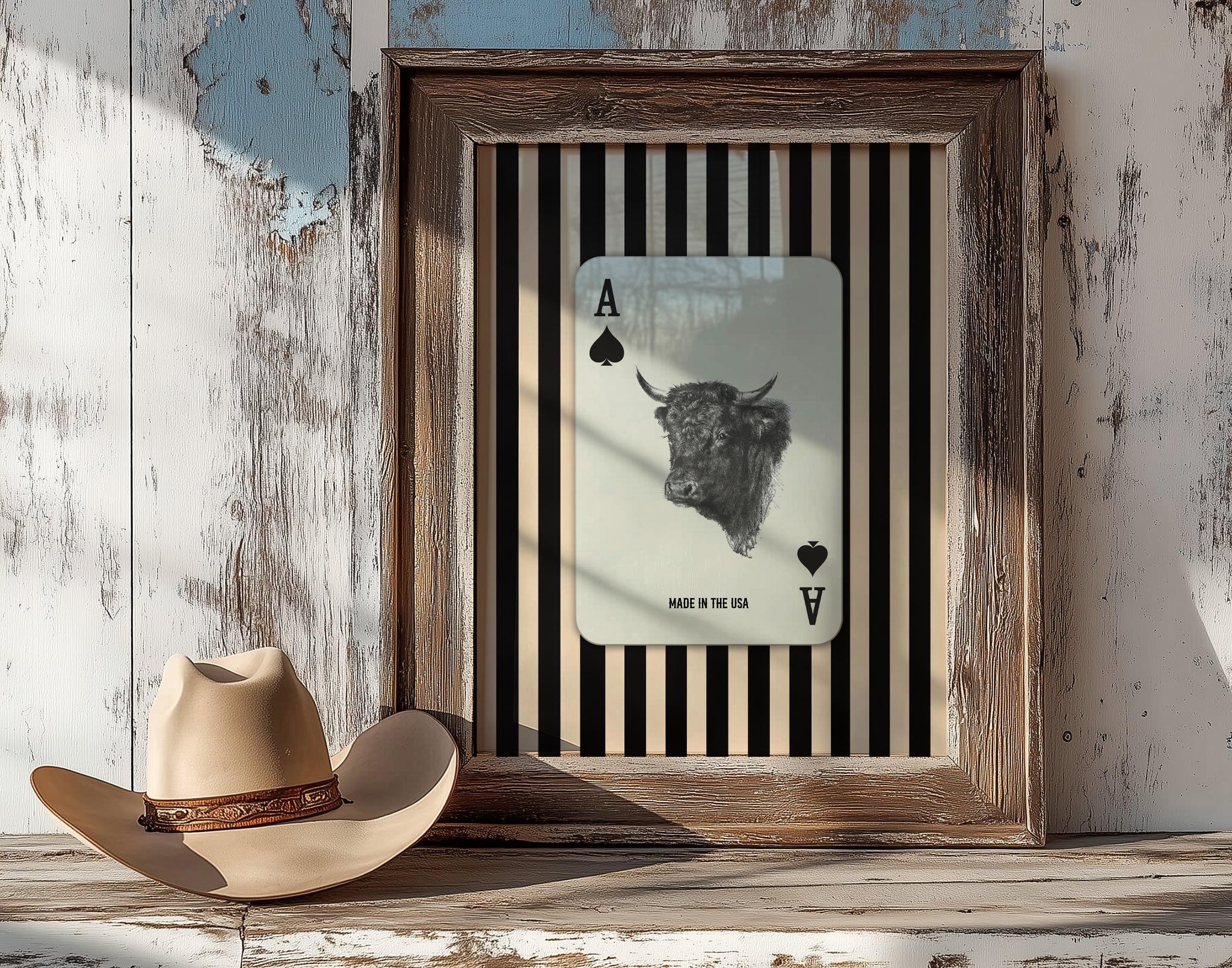 Ace of Spades Bull Art, Western Striped Cowboy Wall Print, UNFRAMED ...