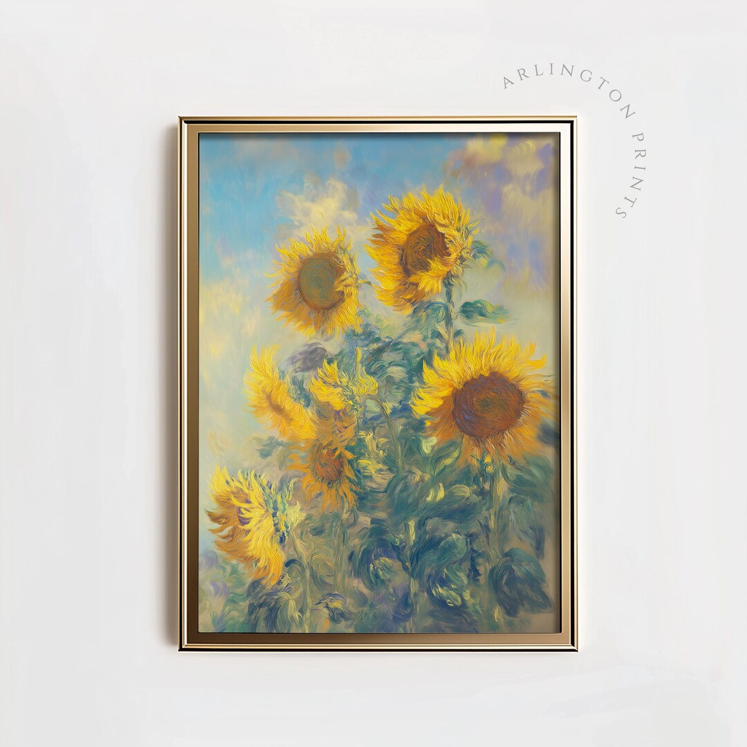 Colorful Vintage Sunflowers Painting, PRINTABLE Flower Art, Vibrant ...