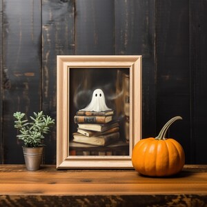 Cute Ghost Book Stack Print, Whimsigoth Decor, Halloween Book Painting ...