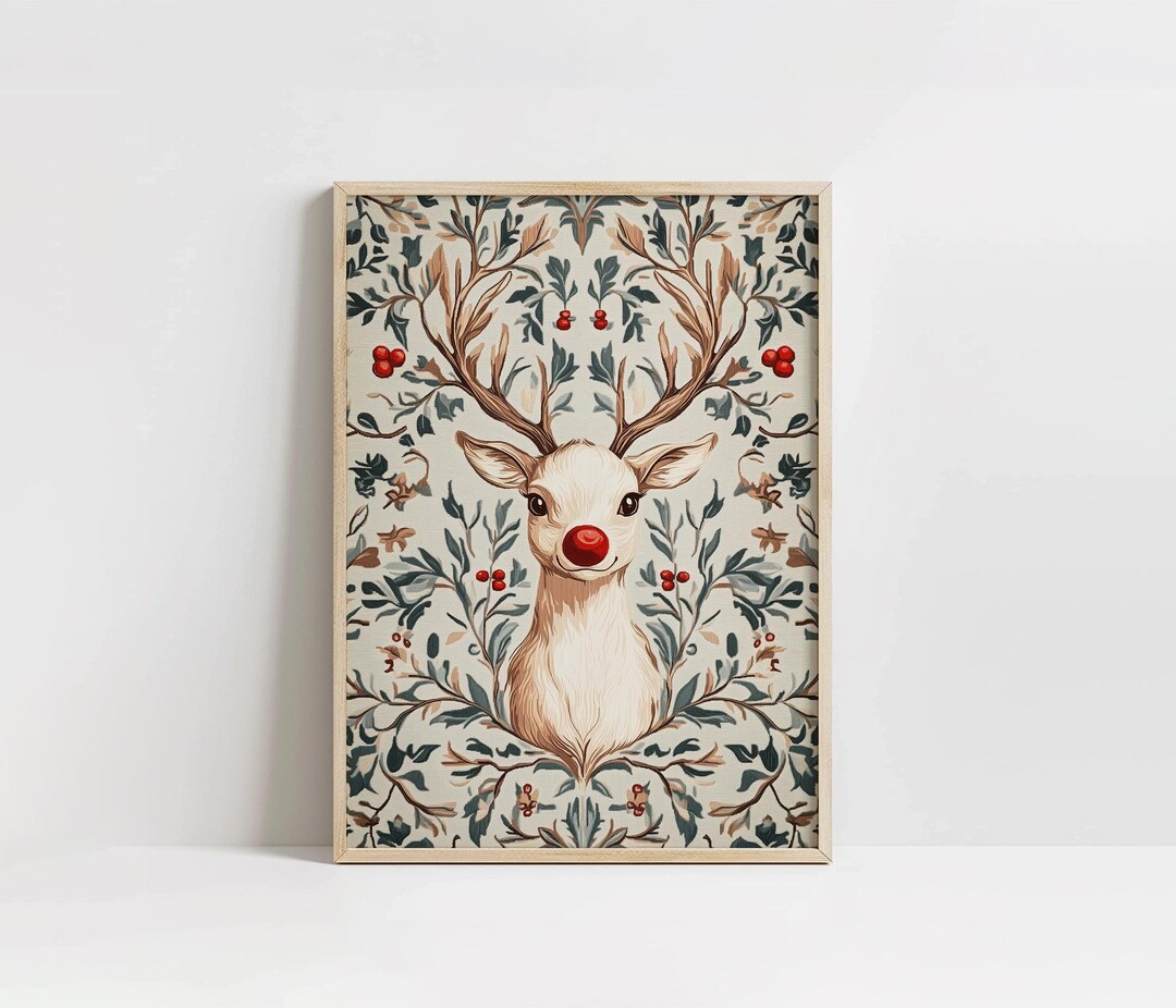 Cute PRINTABLE Floral Rudolph Print, Red-nosed Reindeer Painting ...