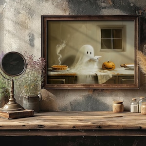 Cute Ghost Kitchen Wall Art, Baking Ghost, Halloween Art Print, Pumpkin ...