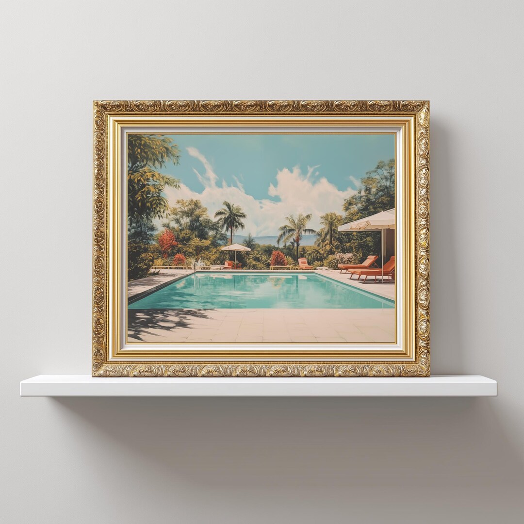 Vintage Poolside Vibes PRINTABLE Art | Swimming Pool Painting | Retro ...