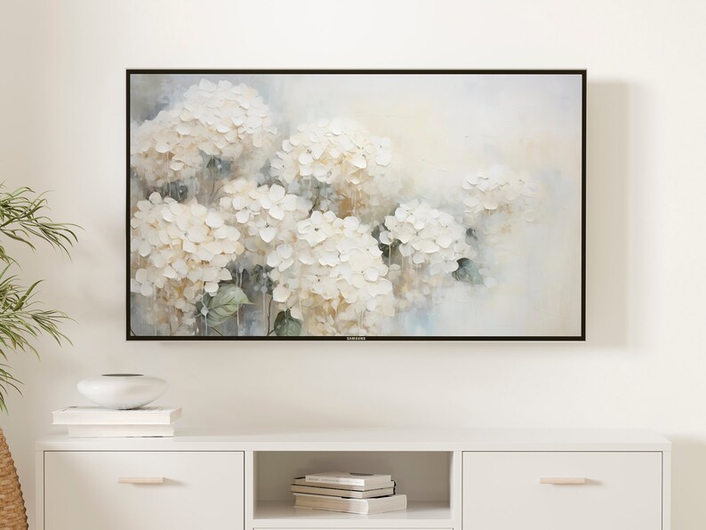 Samsung Frame TV Art | White Hydrangeas Floral | Spring Home Decor ...