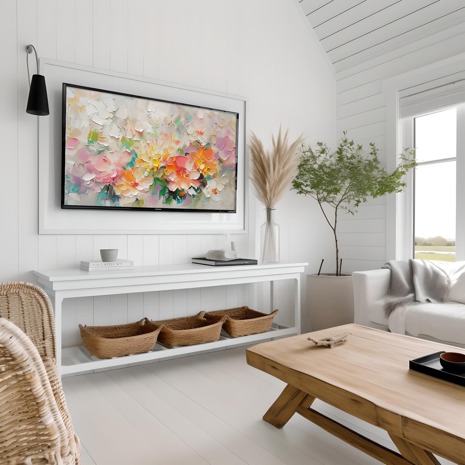 Spring Frame TV Art Pastel Flower abstract Floral Painting Bright Tones ...