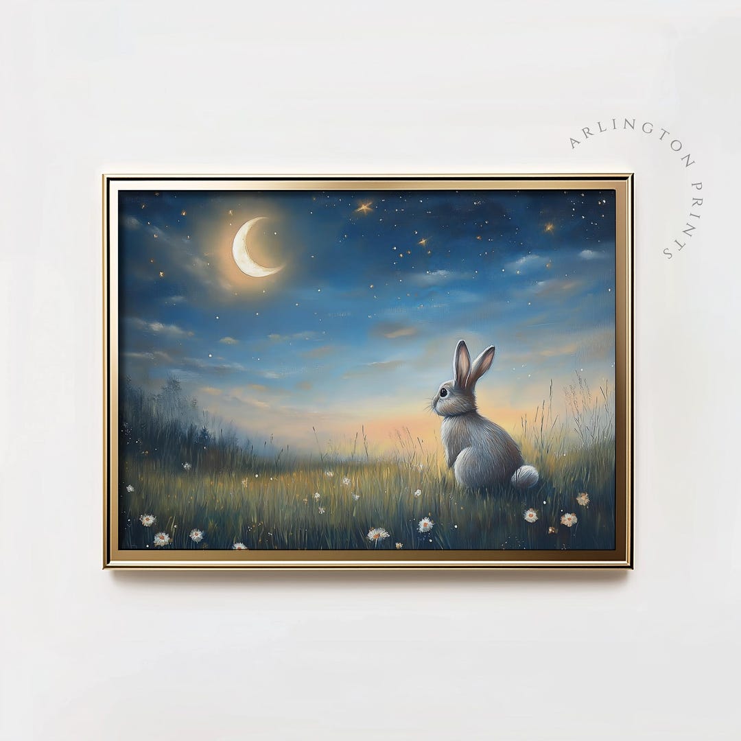 Cute Bunny Rabbit Art Print, Nursery Starry Sky Wall Art, Celestial ...