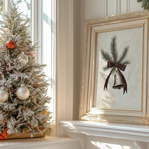 Vintage Christmas Bell Art Print, Burgundy Seasonal Holiday Decor ...