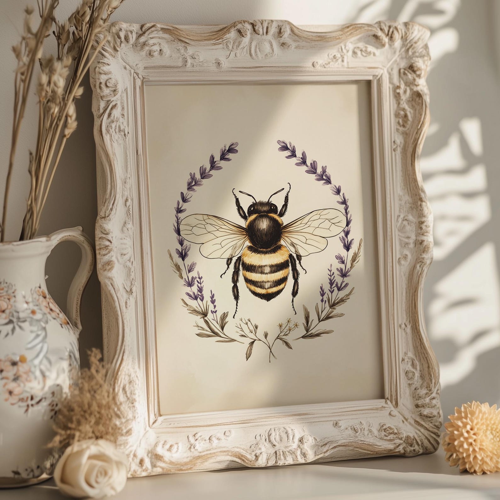 Vintage Cottagecore Bee Wall Art, PRINTABLE Country Honeybee Botanical ...