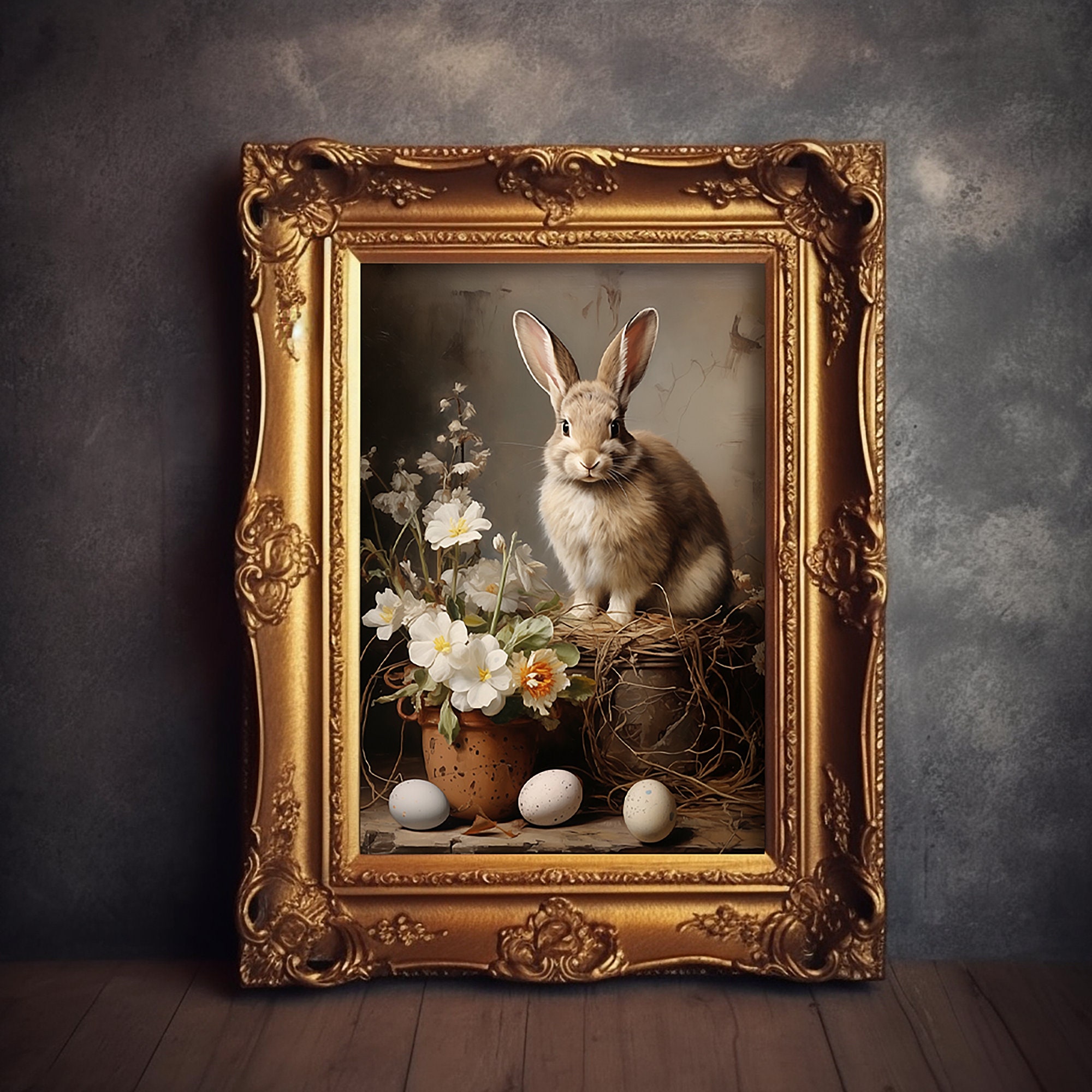 Easter Art, Brown Bunny Rabbit, Digital Download, Victorian Wall Art ...