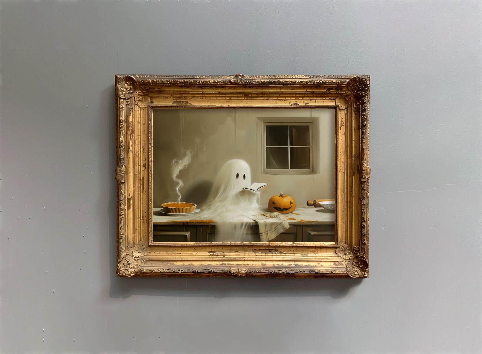 Cute Ghost Kitchen Wall Art, Baking Ghost, Halloween Art Print, Pumpkin ...