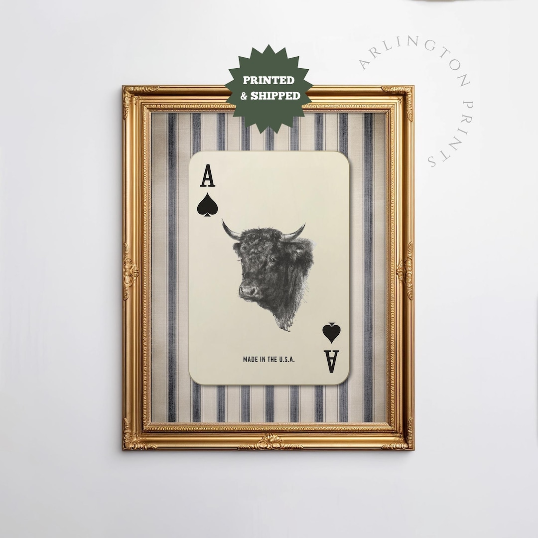 Cowboy Bull Art Print, Rustic Ace of Spades Poster, Vintage Bull Sketch ...