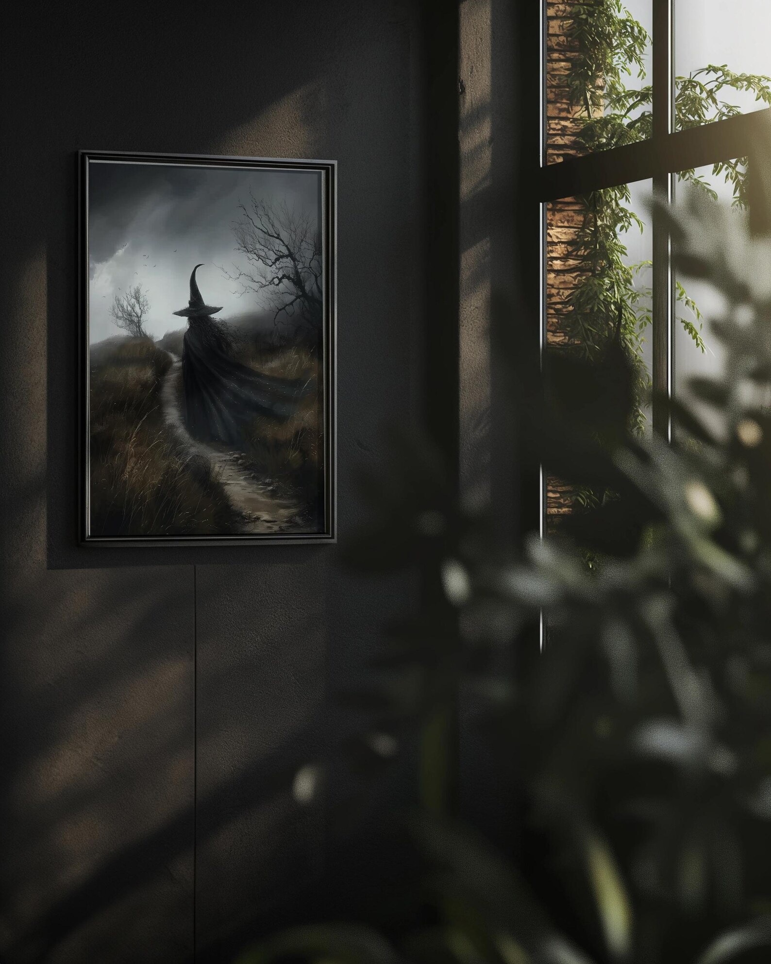 Halloween Witchy Wall Art Print, Witch Landscape Painting, Vintage ...