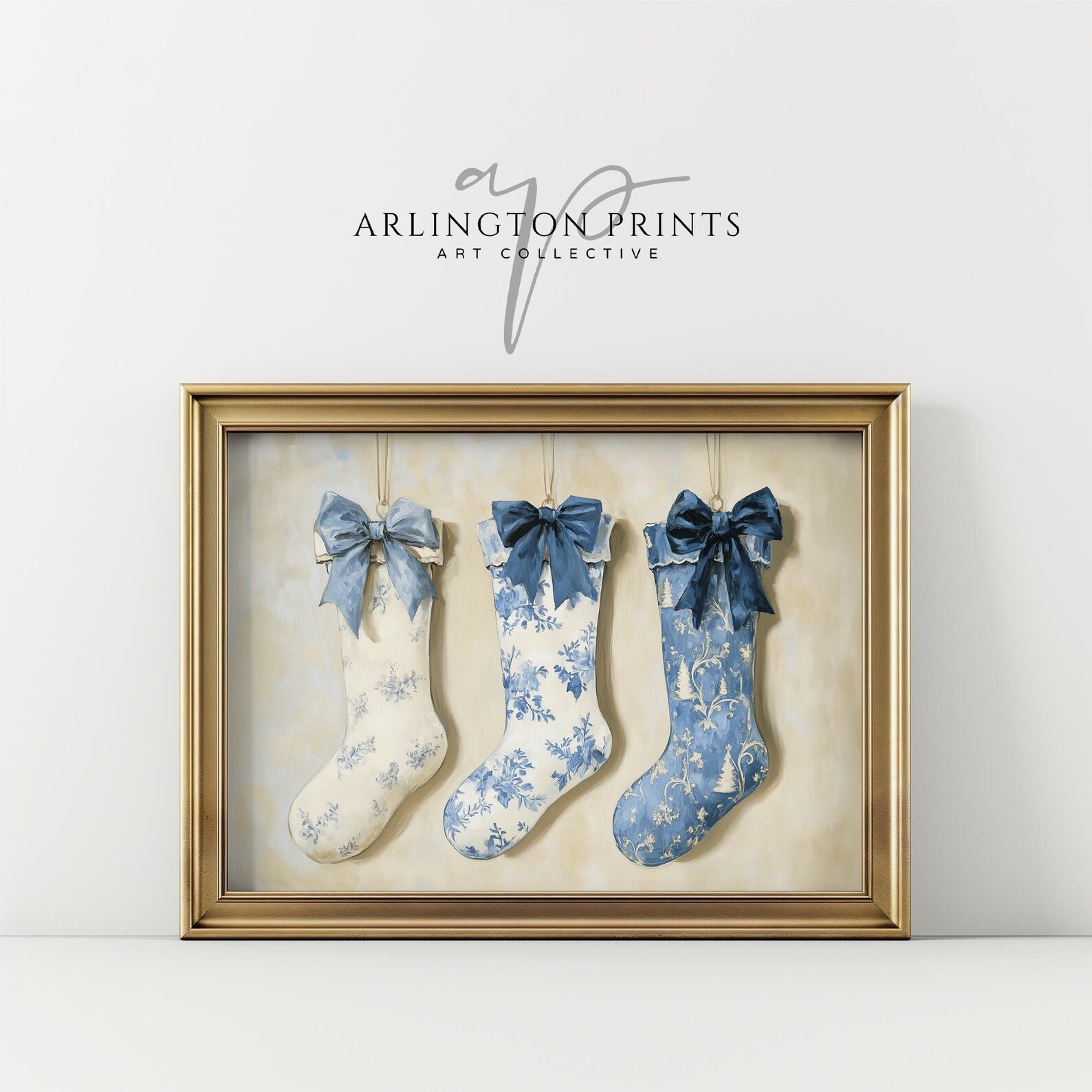 Trendy Blue Floral Stockings Painting, PRINTABLE Christmas Wall Art ...
