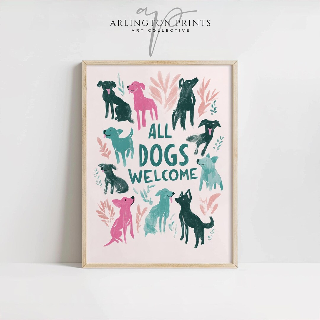 Cute Retro Dogs Entryway Wall Art, PRINTABLE Welcome Sign, All Dogs ...