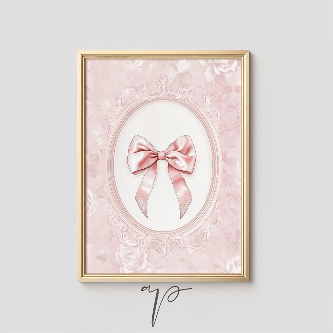 Pink Bow Art Print, Pink Grandmillenial Nursery, Vintage Nursery Art ...