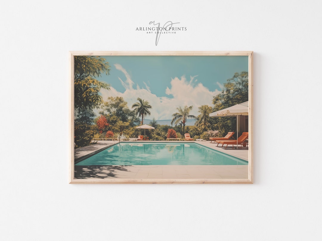 Vintage Poolside Vibes PRINTABLE Art | Swimming Pool Painting | Retro ...