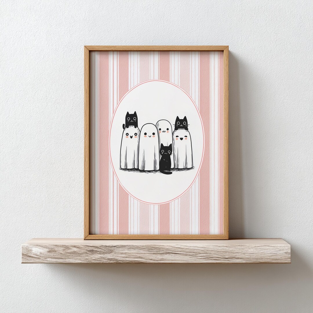 Kawaii Halloween Wall Art, PRINTABLE Chibi Ghosts and Cats Home Decor ...