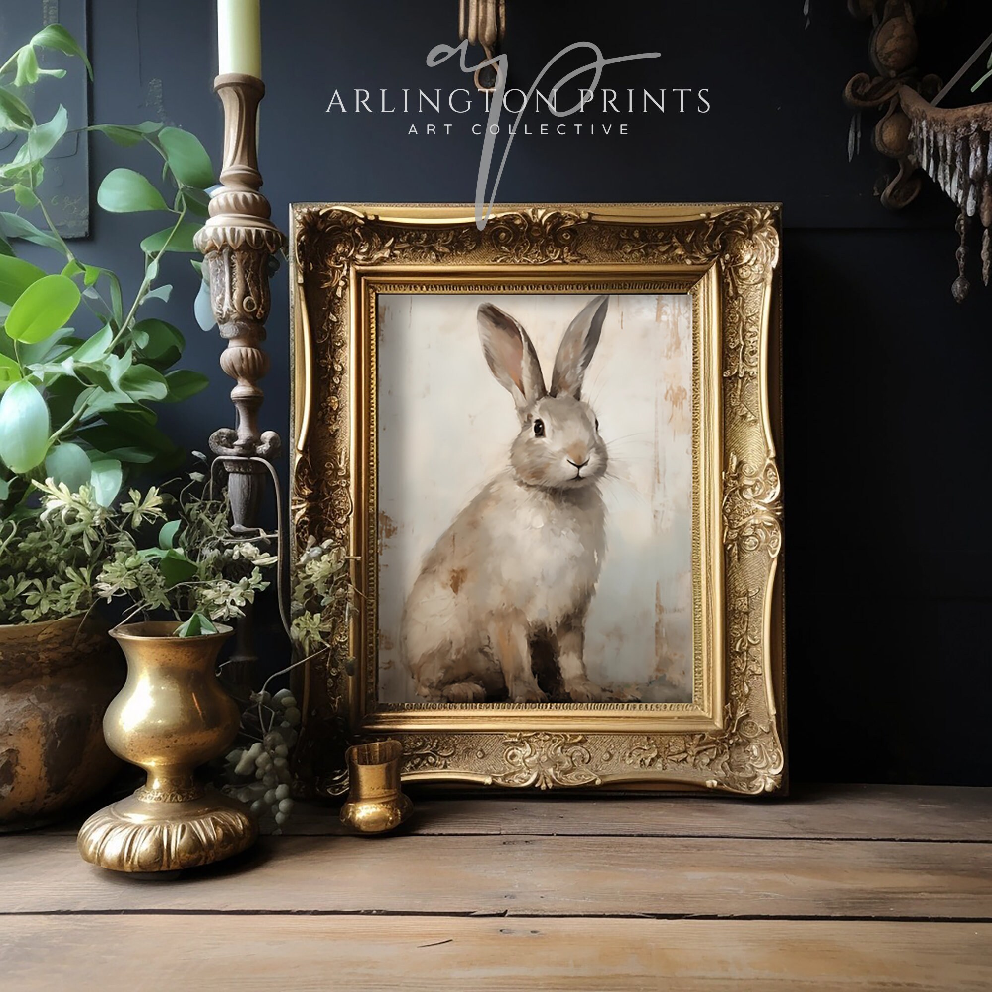Vintage Rabbit Print Bunny Rabbit Painting Vintage PRINTABLE Wall Art ...