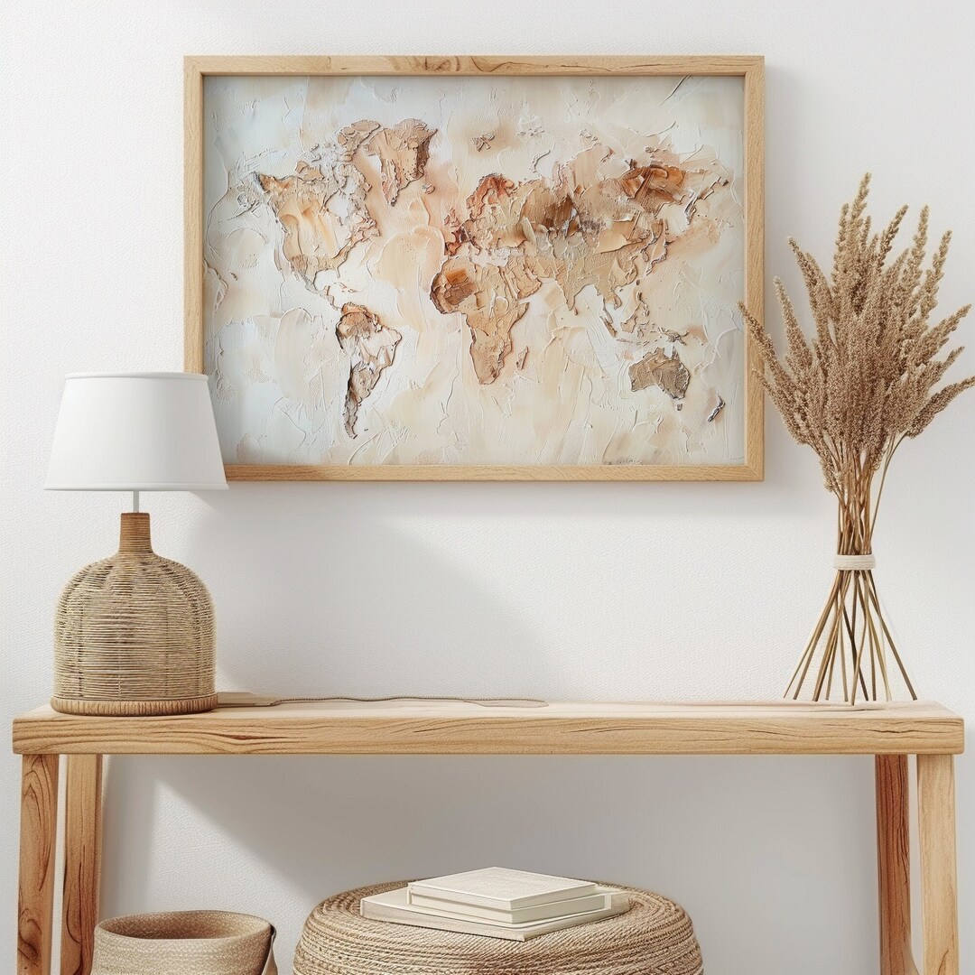 Map Wall Art, Rustic Home Decor, World Map Print, Abstract Painting ...