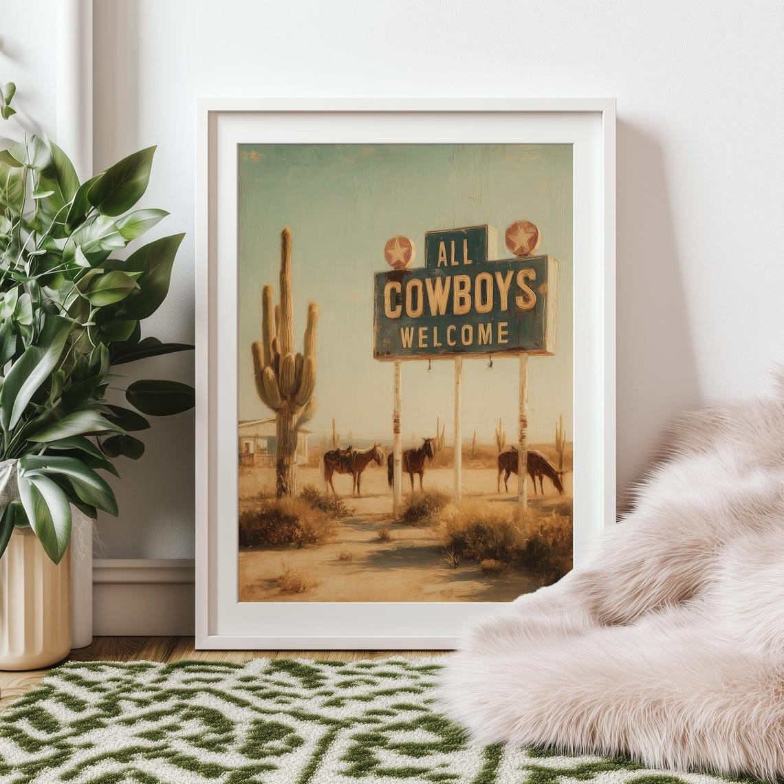 Retro Cowboy Motel Art, Vintage Western Desert Poster, Rustic Old ...