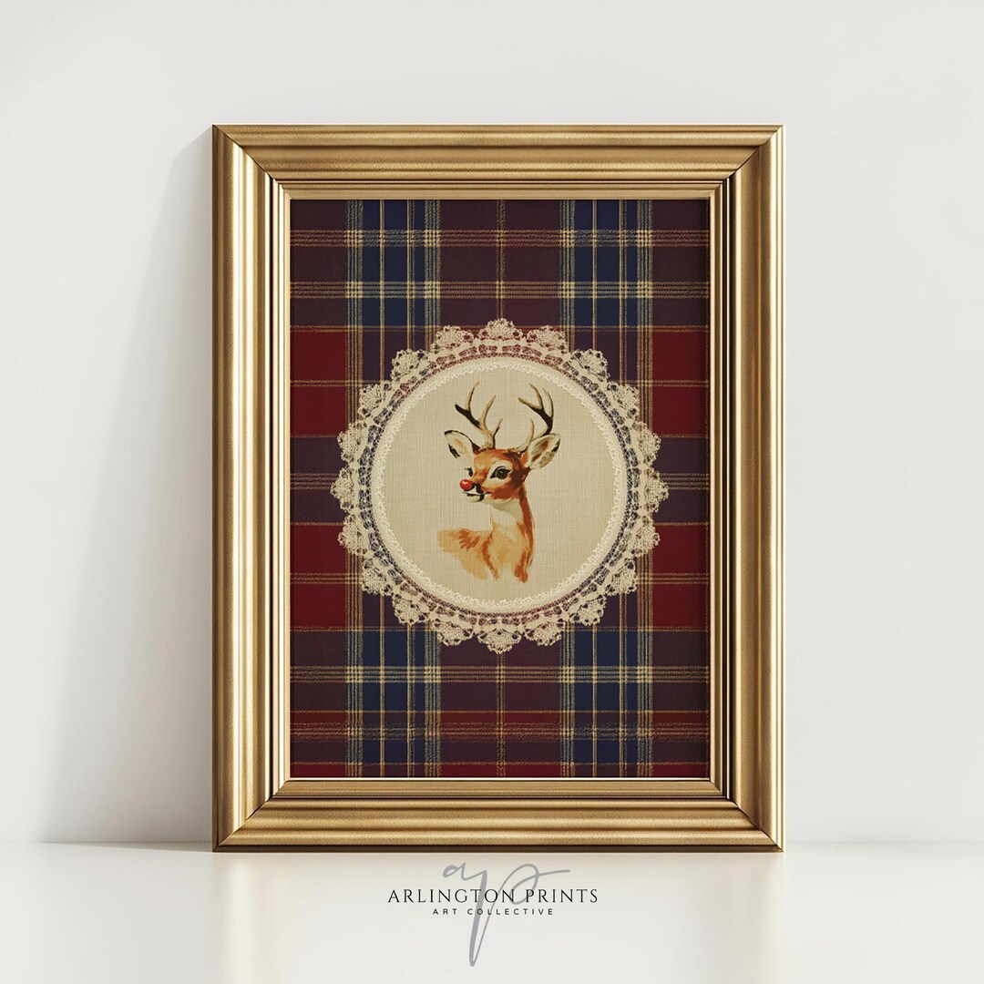 Vintage Plaid Rudolph Print – Classic Christmas Reindeer Wall Art ...
