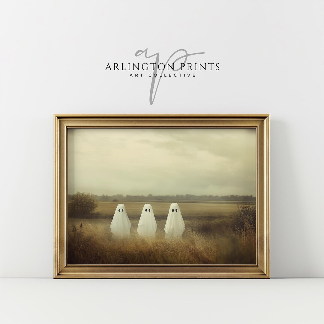 Vintage Halloween Ghosts in Field Art, Vintage Cottage Prints, Spooky ...