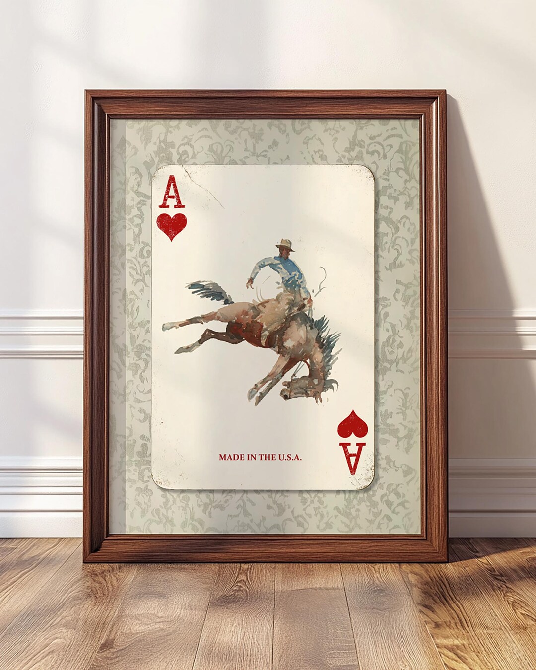 Cowboy Ace of Hearts Wall Art, Western Playing Card Print, Rustic Rodeo ...