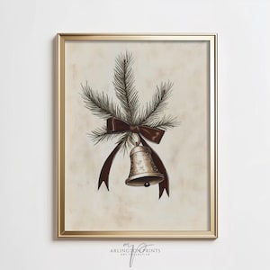Vintage Christmas Bell Art Print, Burgundy Seasonal Holiday Decor ...