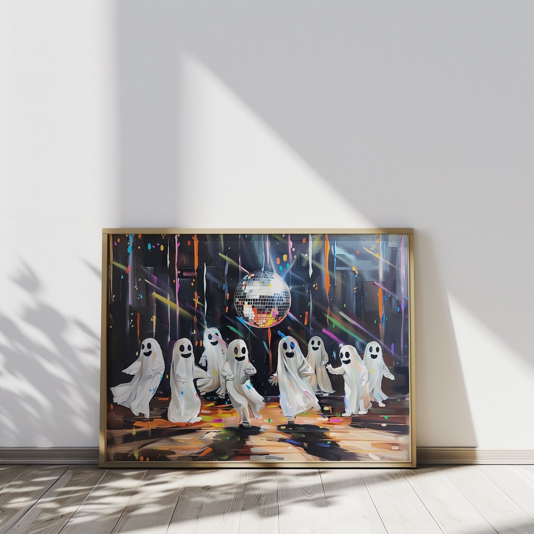 Cute Preppy Halloween Print, Disco Ball Ghost Dance Party, Cute Ghost ...