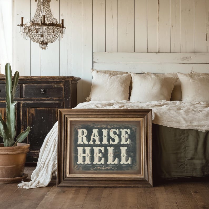 Raise Hell Wall Art, Western Printable Bar Cart Art, Vintage Saloon ...