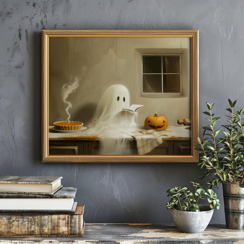 Cute Ghost Kitchen Wall Art, Baking Ghost, Halloween Art Print, Pumpkin ...