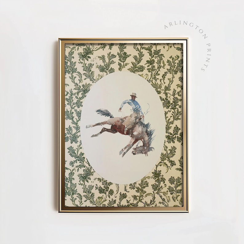Cowboy Art Print, Vintage Cottagecore Wall Decor, Nancy Meyers ...