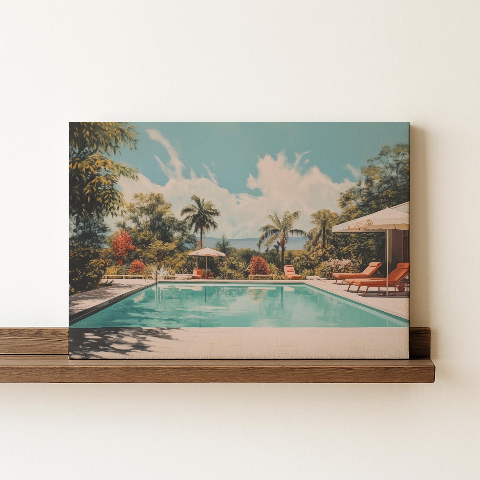 Retro Poolside Printable Wall Art, Vintage Palm Springs Resort Scene ...