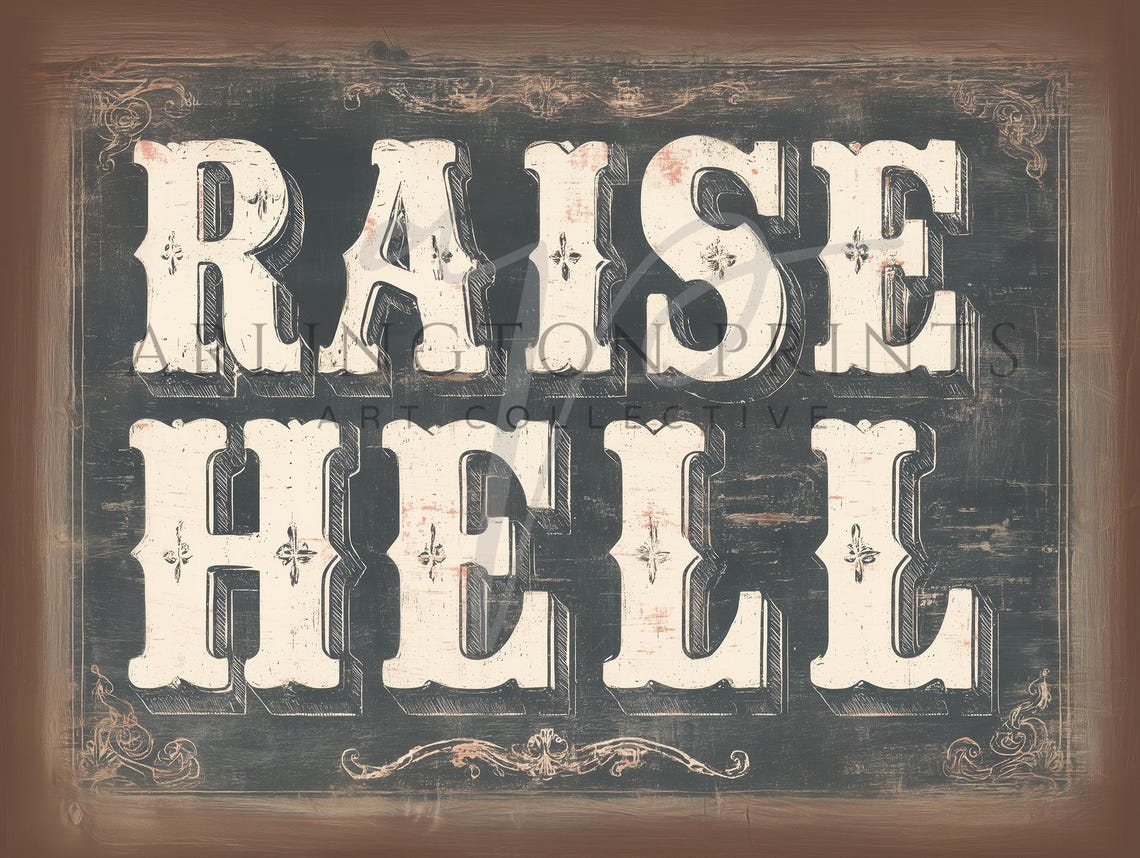 Raise Hell Wall Art, Western Printable Bar Cart Art, Vintage Saloon ...