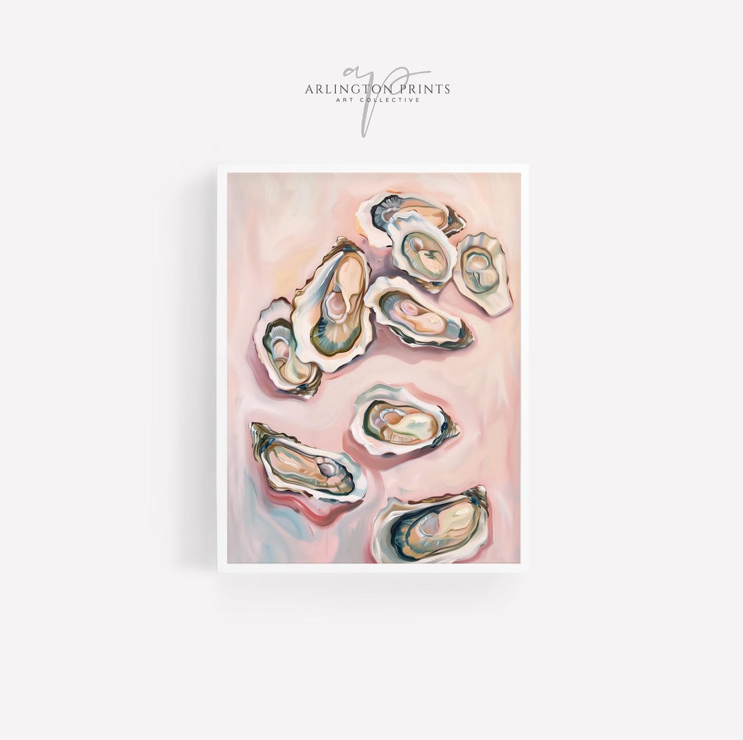 Pastel Pink Oyster Shell Print, Abstract Kitchen Art Painting, Coastal ...